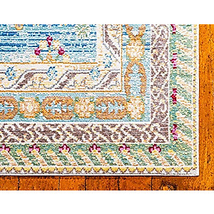 Unique Loom Austin Collection Traditional Border, Floral, Vintage Area Rug, 8' 0" x 10' 0", Blue/Green