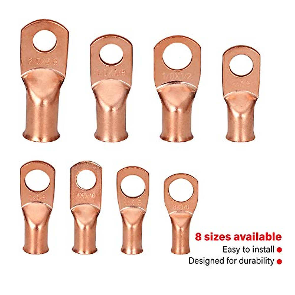 Heavy Duty Copper Wire Lugs Battery Cable Ends Eyelets Ring Terminal Connectors 2x3/8 12Pcs