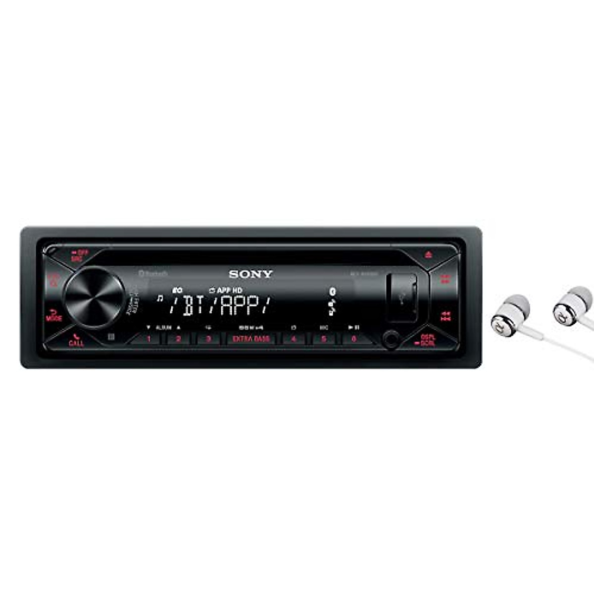 Sony MEX-N4300BT Built-in Dual Bluetooth Voice Command CD/MP3 AM/FM Radio Front USB AUX Pandora Spotify iHeartRadio iPod / iPhone Siri and Android Controls Car Stereo Receiver with ALPHASONIK EARBUDS