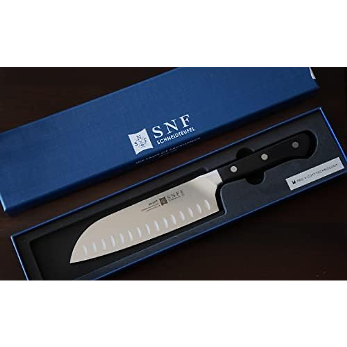 SNFSchneidteufel Avant Santoku Knife 7 inch Japanese Chef Knife Made with X50CrMoV15 Stainless Steel Kitchen Knife Set and Black Ergonomic Handle Design (Onyx Black)