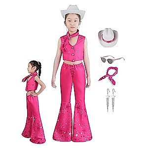 Yaxoiamz Girls Pink Costume Cowboy Costume Hippie Disco Outfits Pink Cowgirl Uniform halloween Pink Series (Pink 1, Medium)