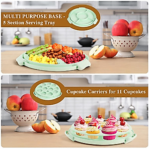 Cake Carrier with Lid and Handle, Cake Stand Cupcake Containers for 10 inch Cake with 2 Handles Cupcake Holder, 3 in 1 Transport Container Boxes for Cake Pie Muffin Pizza，Green Portable Cake Carriers
