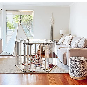 Dreambaby Royale Converta 3-in-1 Play Yard Baby Gate - with 6 Modular Panel - Fits Opening with 151 inch Wide & 29 inch Tall - White - Model L849