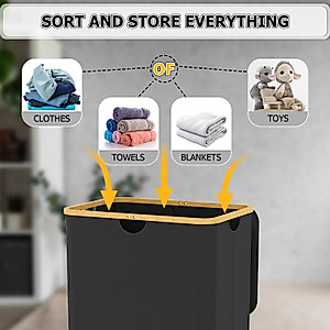 150L Laundry Basket with Lid, Large Double Laundry Hamper with Bamboo Handles, Removable Laundry Bags, 2 Section Dirty Clothes Hamper, Collapsible Towel Basket for Bedroom, Bathroom, Dorm, Black