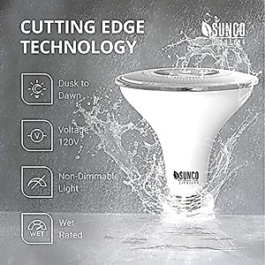 Sunco 6 Pack Outdoor LED Flood Light 1250 LM Waterproof PAR38 LED Bulb Dusk to Dawn, 120W Equivalent 15W, Exterior, Wet-Rated, 6000K Daylight Deluxe, E26 Base, UL