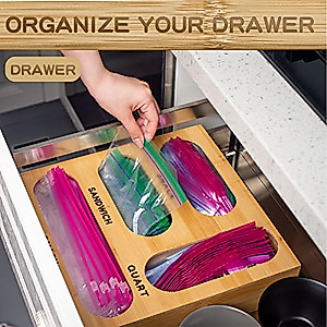 Ziplock Bag Storage Organizer, Kitchen Zip Lock Bag Container Organizer, Bamboo Ziploc Bag Organizer, Sandwich Bag Organizer for Drawer, Ziploc Bag Storage Organizer - Compatible with Most Ziploc Bag