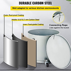 VEVOR Fryer Grease Bucket 11 Gal, Coated Carbon Steel Oil Filter Pot 40L with Caster Base, Oil Disposal Caddy with 82 LBS Capacity, Transport Container with Lid Lock Clip Nylon Filter Bag Silver