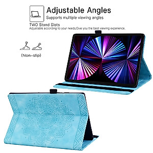 Rosbtib Case Compatible with Samsung Galaxy Tab S9/S8/S7 Cover, Premium PU Leather Folio Cover with Mandala Embossed Design for Galaxy Tab S9/S8/S7 - Blue