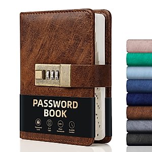 WEMATE Password Book with Lock, Password Book with Alphabetical Tabs 600+ Password Spaces, Password Logbook with Lock, Password Keeper for Computer 4.33 X 6.18 Inch Brown