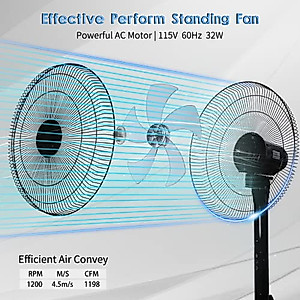 HealSmart 15" Adjustable 12 Levels Speed Pedestal Stand Fan with Remote Control for Indoor, Home, Office and College Dorm Use, 90 Degree Horizontal Oscillating, 9 Hours Timer, Black,2-Pack