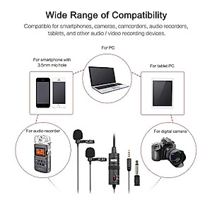 BOYA Dual-Head Lavalier Microphone for Smartphone PC Camera, 157''/4m Lapel Universal Mic with 1/8 Plug Adapter for iPhone X 8 7 Samsung Canon Nikon DSLR Camcorders Audio Recorder Vlog Poscast