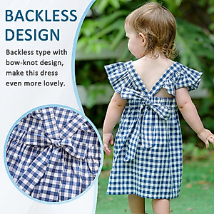 Zanie Kids Gingham Toddler Dress Bowknot Easter Dress Baby Girl Summer Playwear Outfits Plaid Blue 2 3T