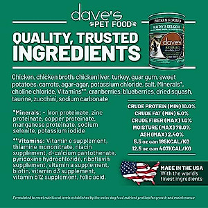 Dave's Pet Food Grain Free Wet Cat Food (Chicken), Made in USA Naturally Healthy Canned Cat Food, Added Vitamins & Minerals, Wheat & Gluten-Free, 12.5 oz (Case of 12)