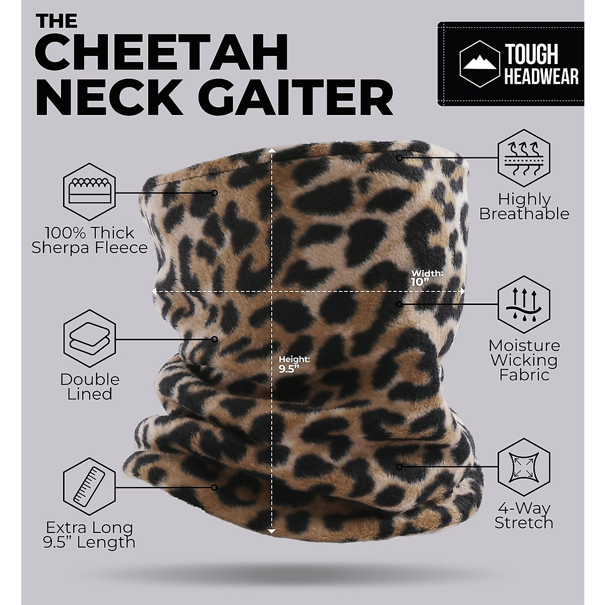 Tough Headwear Neck Warmer - Fleece Neck Gaiter, Winter Face Cover & Ski Scarf - Neck Cover for Men & Women for Cold Weather