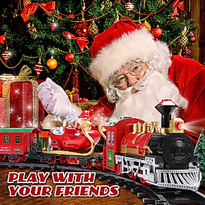 Train Set - Christmas Train Set Around & Under The Tree, Electric Train Set with Light & Sound, Battery Operated Kids Train Toys with Locomotive Engine Cars Tracks, Gift for Boys Girls