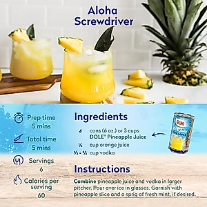 Dole 100% Pineapple Juice, No Added Sugar, Excellent Source of Vitamin C, 100% Fruit Juice, 6 Fl Oz (Pack of 6), Packaging May Vary