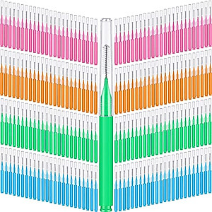 Nuogo 500 Pieces Braces Brush Interdental Cleaner Floss Heads Dental Teeth Cleaning Tools with Soft Bristles Oral Hygiene Flosser Toothpick Cleaners Kit, 4 Colors