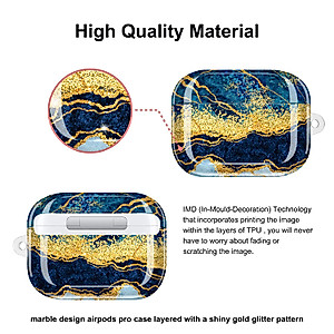JIAXIUFEN Compatible with AirPods Pro Case Cover Gold Sparkle Glitter Marble Design Cute Full Protective Silicone TPU Skin Accessories for Women Girl Dark Blue