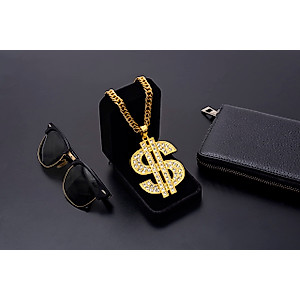HUITIAN INTL Gold Chain with Dollar Sign Big Money Necklaces for Men Women Stainless Steel Rhinestone Jewelry Fashion Pendants with 28 Inches Cuban Chain (Gold)Spinner Dollar Sign Necklaces 36 Inches