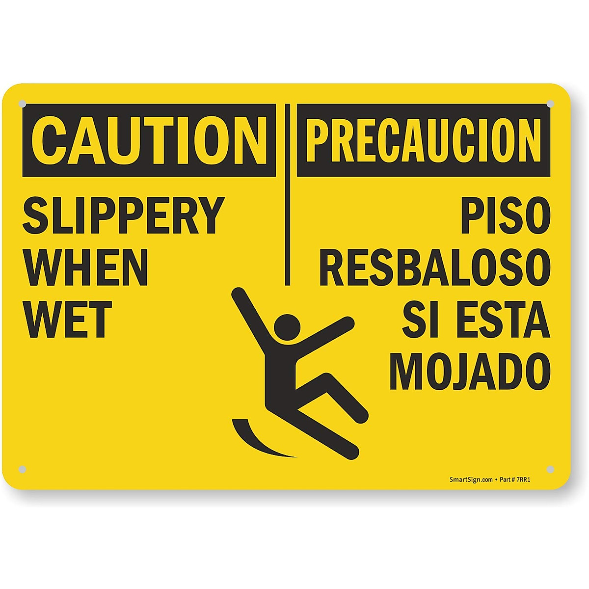 SmartSign-U9-2087-NP "Caution - Slippery When Wet" Bilingual Sign | 10" x 14" Plastic - Black on Yellow