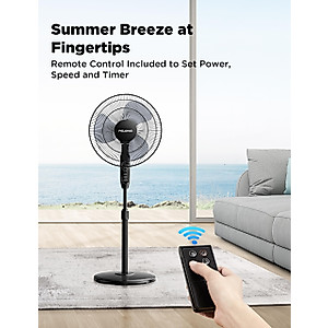 PELONIS 16’’ Oscillating Pedestal Standing Fan with Remote Control 2 Packs, 3 Speeds Settings 7H Timer Ultra Quiet Adjustable Heights for Bedroom, Living Room, Home and Office