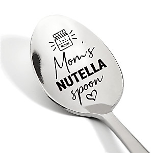 Mom's Nutella Engraved Spoon, Mom Nutella Lover Gifts Spoon Stainless Steel Gift for Mother's Day Birthday Christmas