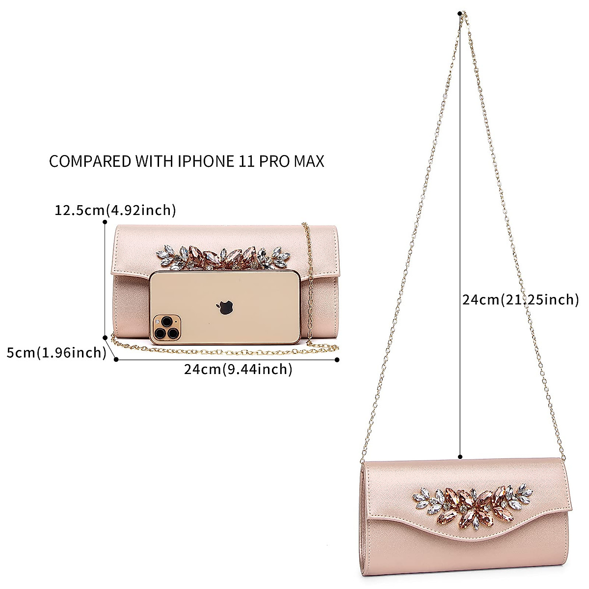 GESU Clutch Purses for Women Bling Rhinestone Evening Bag Wedding Formal Dress Purses Handbag,Gold.