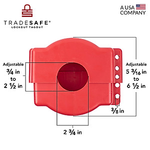 TRADESAFE Gate Valve Lockout - Red Valve Lockout Device, Lockout Tagout Valve Adjustable for 1 inch to 6-1/2 inch Diameter Valve Handles, Industrial Grade Polypropylene