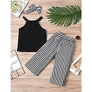 MIGU Girls Clothes Size 5T-6T Girls Clothes Summer Outfits black Sleeveless T-shirt Top + Stripe Pants + Headband 3Pcs Kids Girls Clothes Little Girl Clothes Size 5t 6t