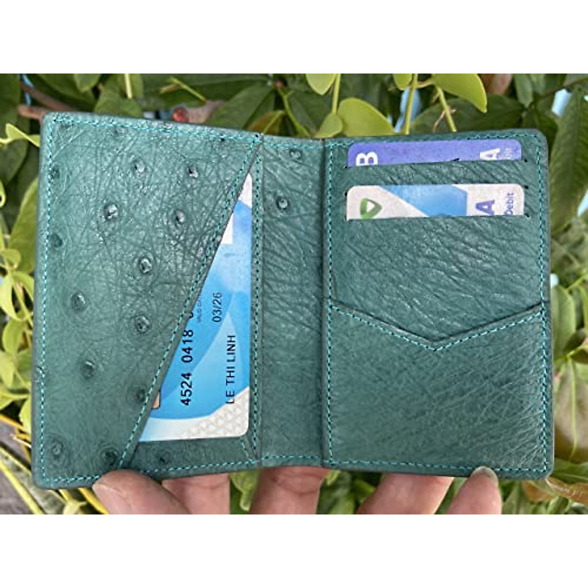 Doubleside Green Body Ostrich leather skin Credit Cardholder, leather credit cardcase, leather creditcard cover