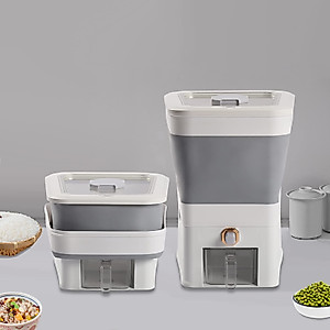 Rice Food Storage Containers, Collapsible 11.6 to 26 Lbs Rice Dispenser with Airtight Locking Lid, Grain Container Food Storage Bin for Kitchen, Dog Pet Cat Flour Sugar Kitchen Pantry Holder