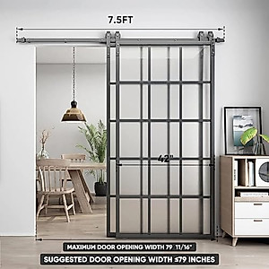 BARNSMITH Bypass Double Glass Barn Door 84 x 84 in with 7.5FT Side-Mounted Hardware Kit, 2 Sets of 42x84 Frosted Glass Aluminum Frame Barn Door,Assemble Required (2 * 42inx 84in)