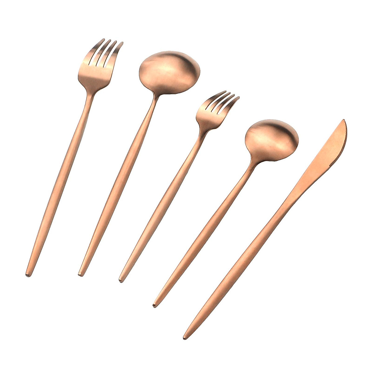 Gugrida Copper Gold Flatware, Royal 20 Pieces Luxury Matte Finish 18/10 Stainless Steel Tableware Sets for 4 Including Forks Spoons Knives, Camping Silverware Travel Utensils Set Cutlery (Rose Gold)