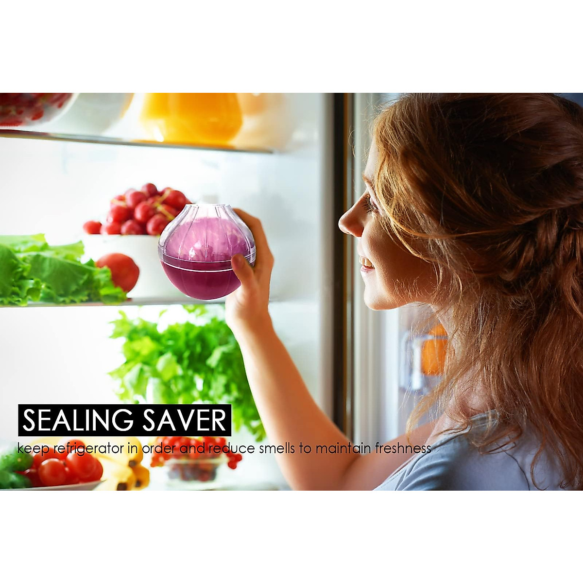 ZTFORUS Onion Keeper for Refrigerator, Reusable Food Storage Container with Lid, Onion Tomato Vegetable Saver Organizer, Clear Lid, Tight Seal