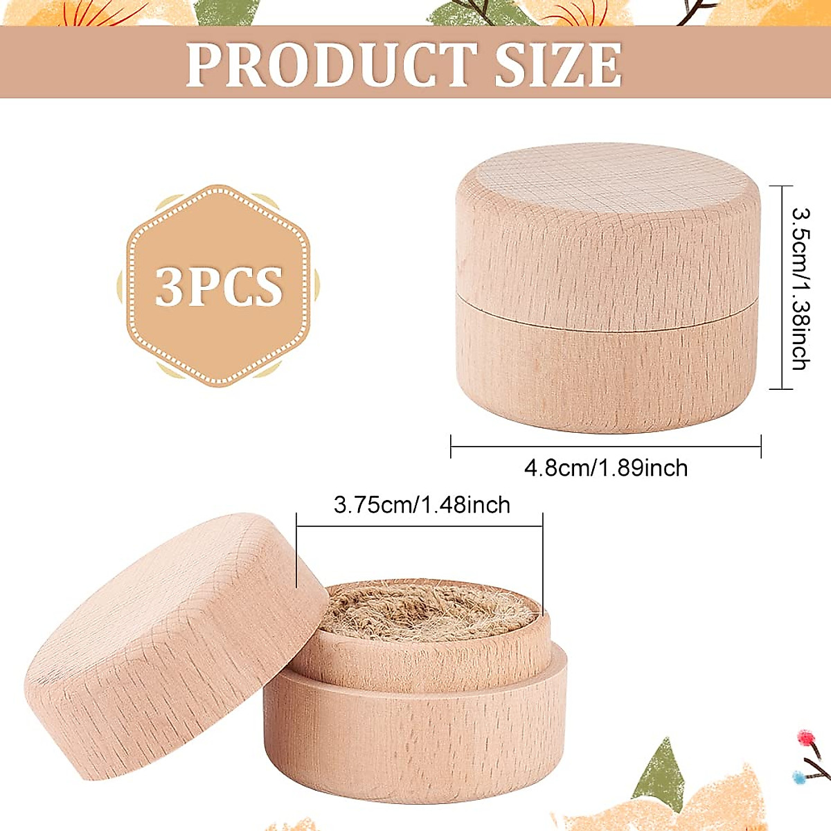 FINGERINSPIRE 3 Pcs Mini Round Wooden Box 1.8x1.4 inch Small Wooden Ring Box with Linen BurlyWood Ring Jewelry Earring Trinket Box DIY Wood Storage Container Case for Proposal Wedding Ring Storage