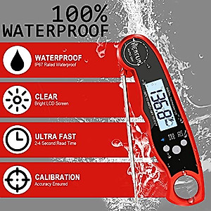 Meat Thermometer,KOFOHO Instant Read Temperature Waterproof Kitchen Cooking Beef Candy Quick Read Thermometer with Foldable Probe for Oil Deep Fry BBQ Grill Smokers