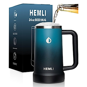 Hemli Insulated Beer Mug Tumbler, Beer Stein Stainless Steel, Vacuum Insulated - 24 oz