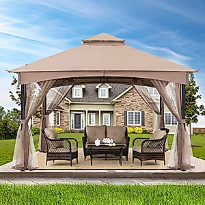 MASTERCANOPY Tool Free Patio Gazebo Screw Free Easy Installation Outdoor Garden Gazebo with Netting Walls (11x11,Khaki)