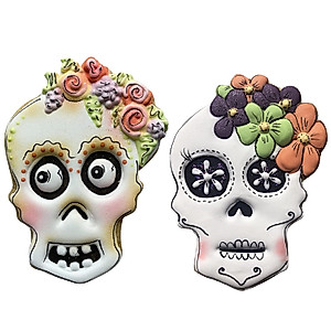 LILIAO Halloween Skull with Flowers Cookie Cutter - 3.4 x 4.6 inches - Stainless Steel - by Janka