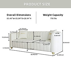 Lkvkvri 83 inch White Velvet Couch Wide Modern Loveseat Chesterfield 3-Seat Couch Sofa 750 lbs Weight Capacity with 2 Throw Pillows for Living Room