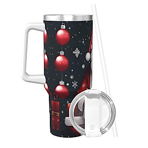 HULIBIN Christmas Santa Clauss Print Double Deck Stainless Steel Travel Coffee Cup With Lid 40 Oz Ice Bully Cup