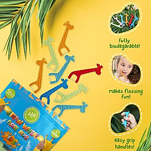 Biodegradable Kids Flossers - Unflavored Dental Floss Picks for Children | Fluoride & Plastic Free | Natural Fun Animal Flossing Sticks for Toddlers Teeth | Eco Friendly Organic Compostable, 100 Pack
