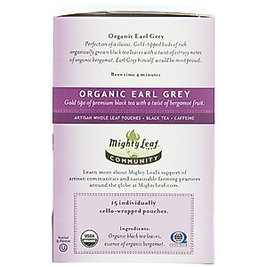 Mighty Leaf Black Tea, Organic Earl Grey, 15 Pouches (Pack of 3) Package May Vary