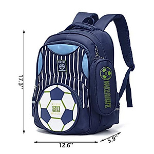 Mysticbags Boys Backpack Soccer Printed Kids School Bookbag for Primary Students Dark Blue