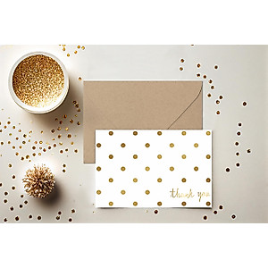 Racrico 24 Gold Foil Thank You Cards with Kraft Envelopes and Stickers,4x6 In Elegant Design Thank You Cards Notes, Suitable for Wedding, Bridal, Graduation,Baby Shower, Business.