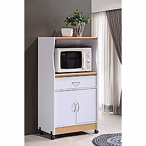 HODEDAH IMPORT Microwave Cart with One Drawer, Two Doors, and Shelf for Storage, White