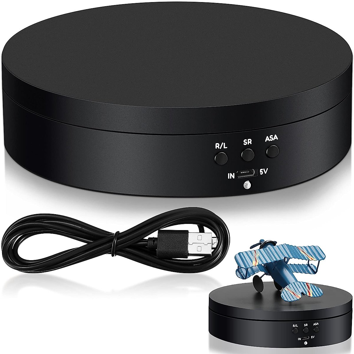 Hicarer Rotating Display Stand 360 Degree Motorized Rotating Turntable Display Stand with USB Power Cable for Photography Products and Shows, Black (PVC)
