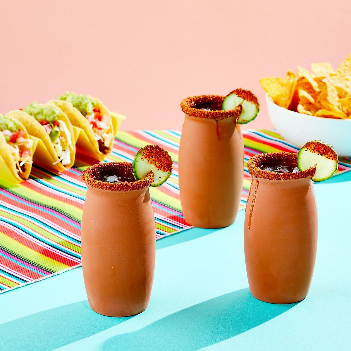 Okuna Outpost 12 Pack Clay Drinking Cups, Cantaritos de Barro Mexicanos for Margaritas, Tequila, Mexican Fiesta (12 oz)