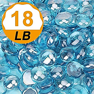 [18 Pound] Fire Glass Beads Fireglass Drops for Gas Fire Pit Fireplace Azure Blue Luster Reflective Decorative Glass Gems Rocks Pebbles Stone for Vase Fillers Fish Tank Aquarium Decoration (Azure)