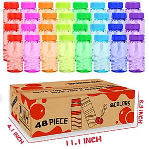 48 Pack Bubble Bottle with Wand Attached to the Cap (8 Colors), Bubbles Bulk Set for Kids Party Favors, Blower Bubbles Refill Toy for Toddler Summer Outside, Birthday Gift, Goody Bag Stuffers Supplies